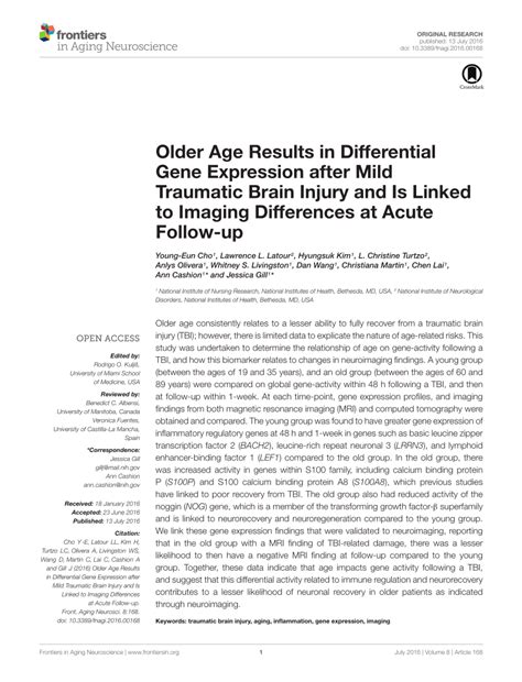 Pdf Older Age Results In Differential Gene Expression After Mild
