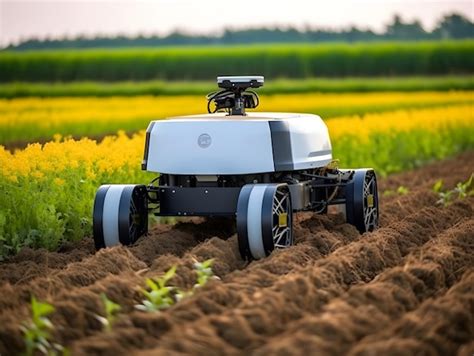 Premium Photo Autonomous Farming Robot Tending To Crops In A Field