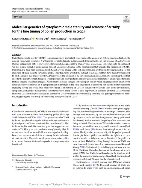 Molecular Genetics Of Cytoplasmic Male Sterility And Restorer Of Fertility For The Fine Tuning