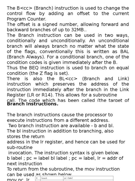 Branching Instructions Pdf Instruction Set Subroutine