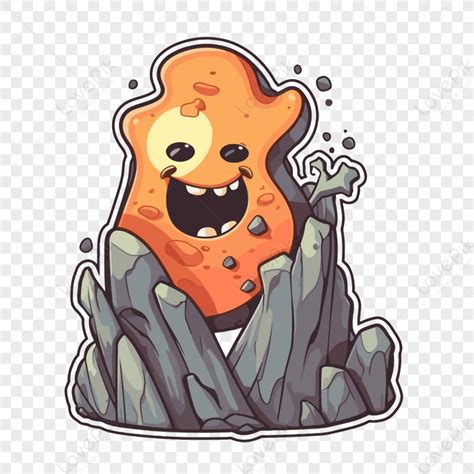 바위에 앉아있는 큰 주황색 눈을 가진 만화 일러스트 괴물 스티커 벡터 상표 삽화 Png 일러스트 무료 다운로드 Lovepik