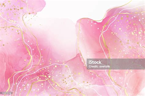 로즈 핑크 액체 수채화 배경과 황금 색종이 먼지가 많은 홍당무 대리석 알코올 잉크 그리기 효과 결혼식 초대장 메뉴 Rsvp에