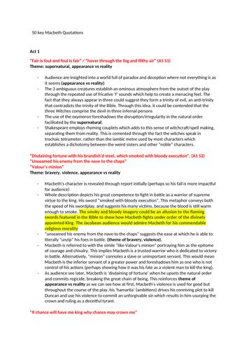 Gcse Grade 9 Macbeth Quote Bank Teaching Resources