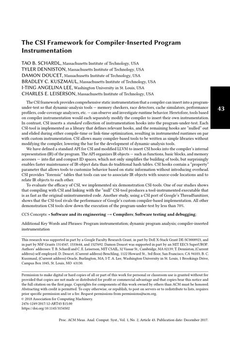 Pdf The Csi Framework For Compiler Inserted Program Instrumentation