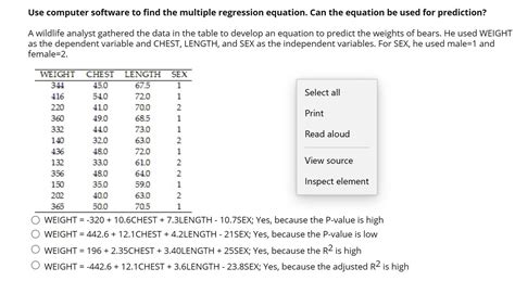 solved use computer software to find the multiple regression