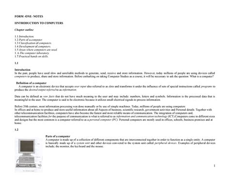 Computer Notes Form 1 2 Booklet Form One Notes Iintroduction To
