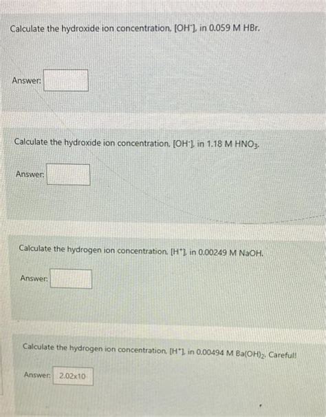 Solved Calculate The Hydroxide Ion Concentration OH In Chegg Com