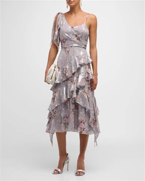 Cinq A Sept Trevor Sequin Embroidery Tiered Ruffle Midi Dress Neiman Marcus