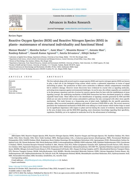 Pdf Reactive Oxygen Species Ros And Reactive Nitrogen Species Rns