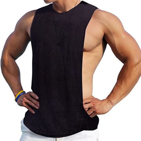 Ychnaim Mens Sleeveless Muscle Stringer Tank Top Cut Open Gym Training