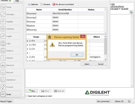 Analog Discovery Device Is Being Used By Another Appication Test