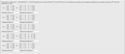 solved decide if the two subspaces uspan and v span