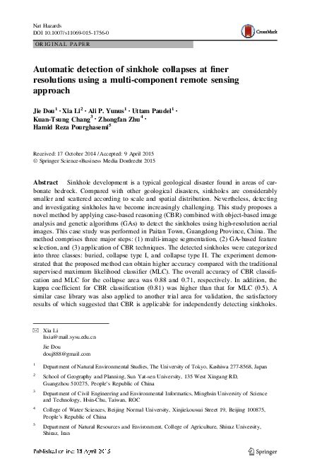Pdf Automatic Detection Of Sinkhole Collapses At Finer Resolutions Using A Multi Component
