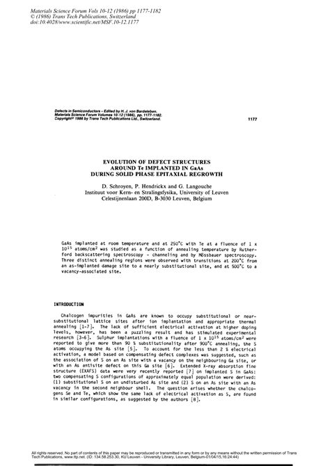 Pdf Evolution Of Defect Structures Around Te Implanted In Gaas During