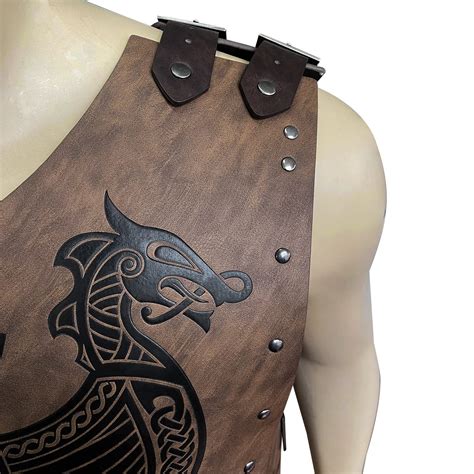Hiifeuer Viking Faux Leather Embossed Langskip Chest Armor Retro