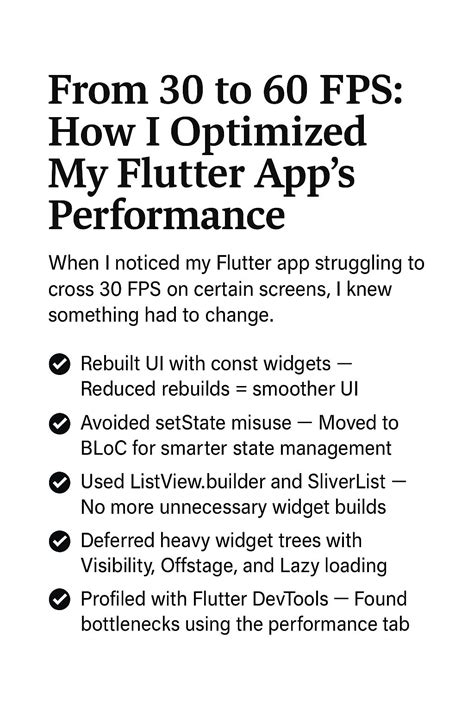 🚀 From 30 To 60 Fps How I Optimized My Flutter Apps Performance Praveen Kumawat
