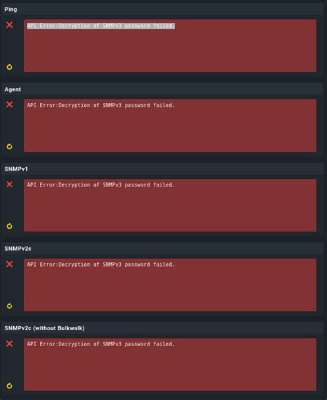 api error decryption of snmpv3 password failed troubleshooting