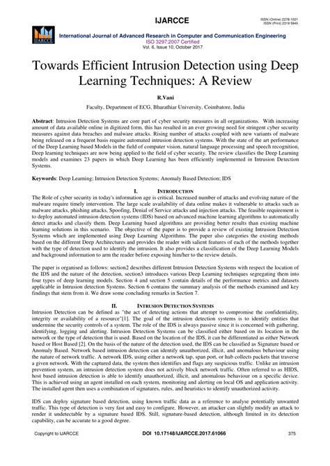 Pdf Ijarcce Towards Efficient Intrusion Detection Using Deep Learning Techniques A Review