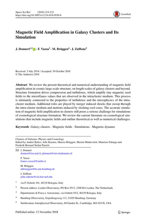 Pdf Magnetic Field Amplification In Galaxy Clusters And Its Simulation