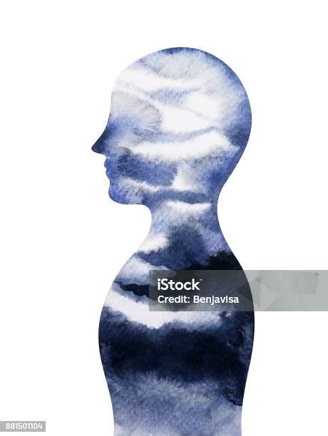 인간의 머리 차크라 전원 영감 추상 생각 세계 당신의 마음 수채화 그림 속 우주 인체에 대한 스톡 벡터 아트 및 기타 이미지