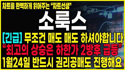 소룩스 주가분석 긴급공시 세력들 머리위에서 생각하세요세력의 목표는 2024년 6월 490원8000만주 파는게 목표입니다 아리바이오 권리락 소룩스주가전망