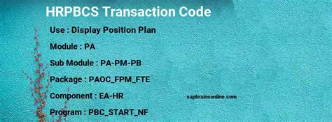HRPBCS SAP Tcode For Display Position Plan