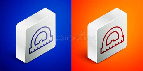 Isometric Line Protractor Grid For Measuring Degrees Icon Isolated On Blue And Orange Background