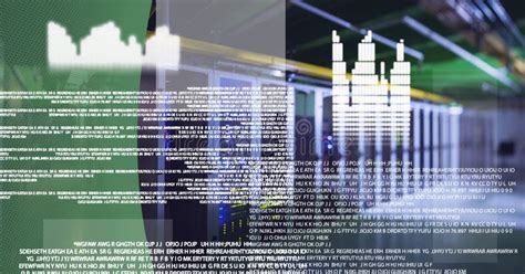 Data Processing Against Empty Computer Server Room Against Green Technology Background Stock