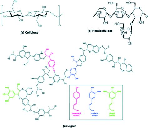 Chemical Structures Of A Cellulose B Hemicellulose And C Lignin