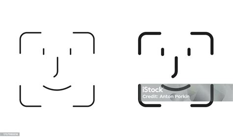 Face Id Line And Silhouette Black Icon Set Facial Recognition Pictogram
