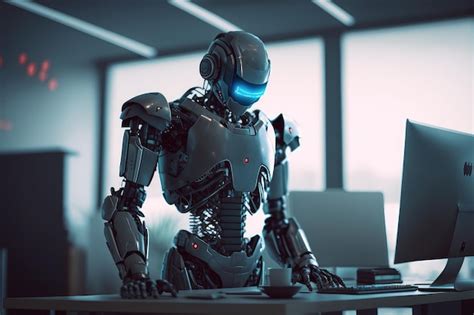 Premium Ai Image Hightech Chatbot Robot In Futuristic Office Solving