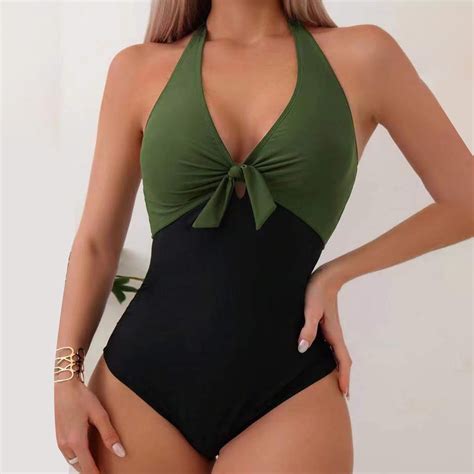 Uppada Halter Swim Dress Womens One Piece Solid Color Swimsuit Cute Bathing Suits Tummy Control