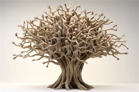 Tree Formed Entirely By Interconnected Human Figures Symbolizing Unity And Interconnectedness