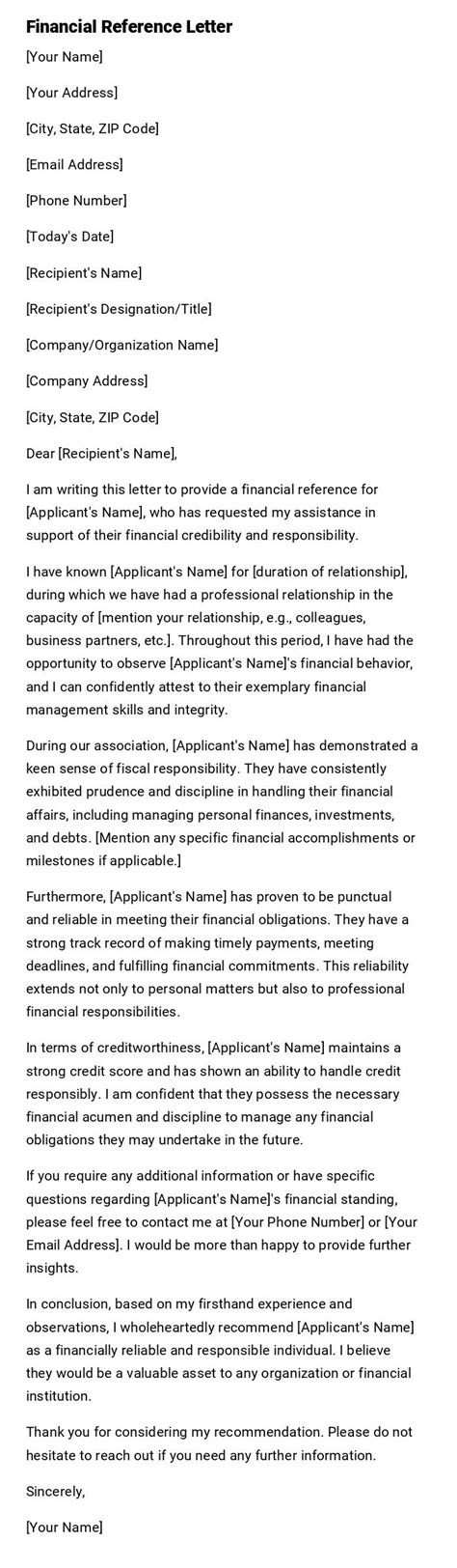 Financial Reference Letter