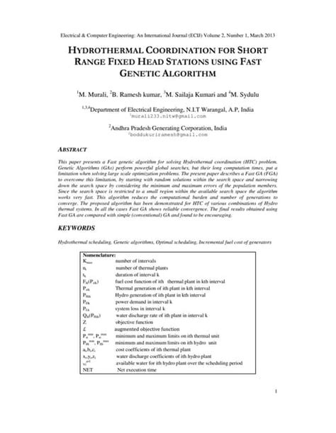 Hydrothermal Coordination For Short Range Fixed Head Stations Using