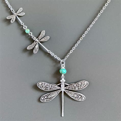 Silver Dragonfly Necklace Turquoise Dragonfly Jewelry Nature