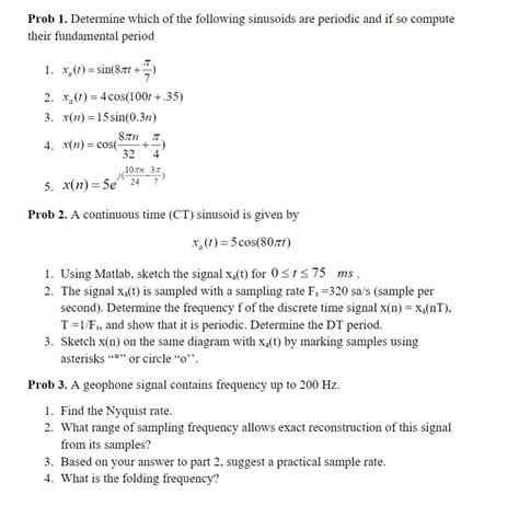 Solved Prob 1 Determine Which Of The Following Sinusoids