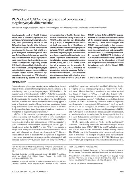 Pdf Runx1 And Gata 1 Coexpression And Cooperation In Megakaryocytic