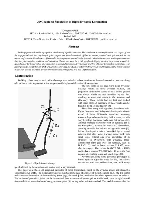 Pdf 3d Graphical Simulation Of Biped Dynamic Locomotion