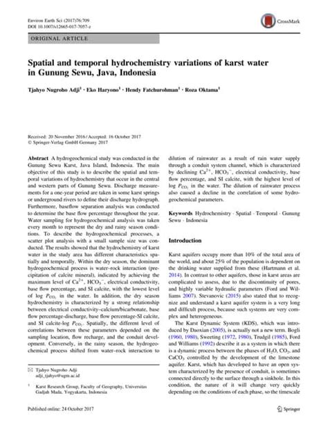 Spatial And Temporal Hydrochemistry Variations Of Karst Water In Gunung Sewu Java Indonesia Pdf