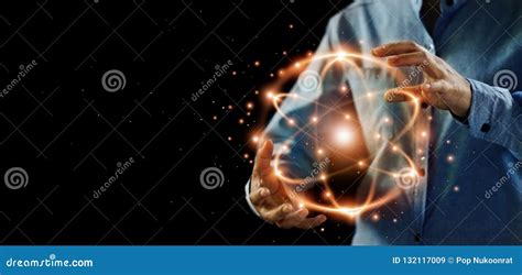 Abstract Science Hands Holding Atomic Particle Nuclear Energy Stock Image Image Of Concept