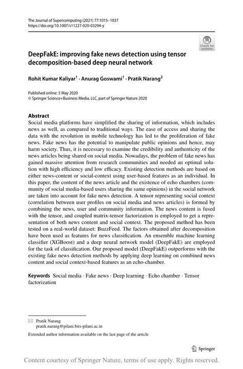 Deepfake Improving Fake News Detection Using Tensor Decomposition Based Deep Neural Network