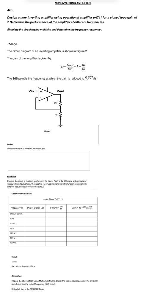 Solved Aim Design A Non Inverting Amplifier Using Operational Amplifier 1 Answer