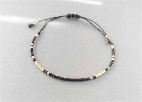 Minimalist Bracelet Made With Thin Cord And Black Beads For Woman Man