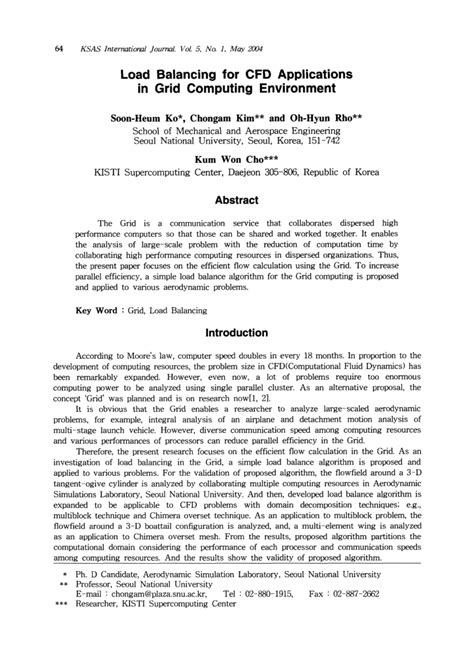 Pdf Load Balancing For Cfd Applicationsin Grid Computing Environment