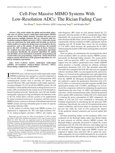 Pdf Cell Free Massive Mimo Systems With Low Resolution Adcs The Rician Fading Case