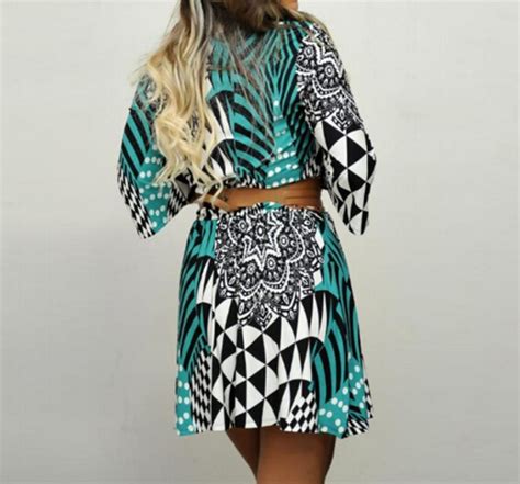 Fashion Sexy V Neck Print Dress Vg91212mn On Luulla
