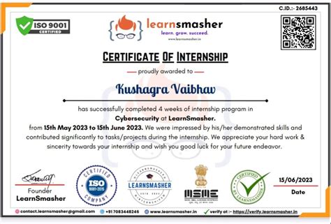 Kushagra Vaibhav On Linkedin Opportunity Cybersecurity Linkedin Thankyou Internship