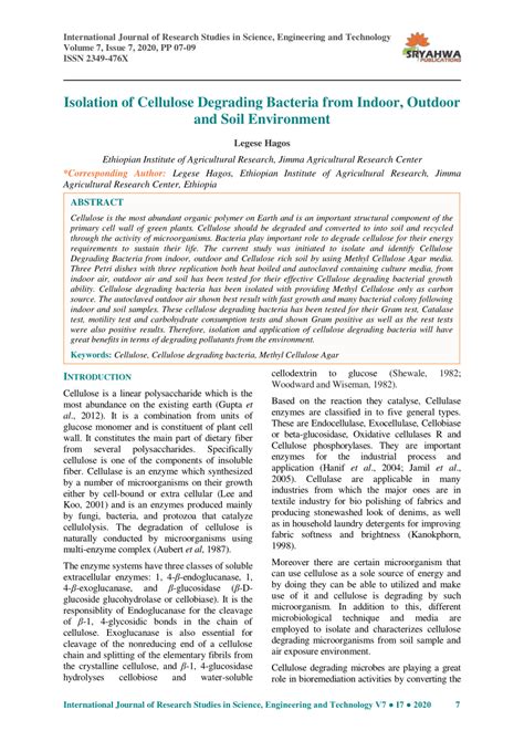 Pdf Isolation Of Cellulose Degrading Bacteria From Indoor Outdoor
