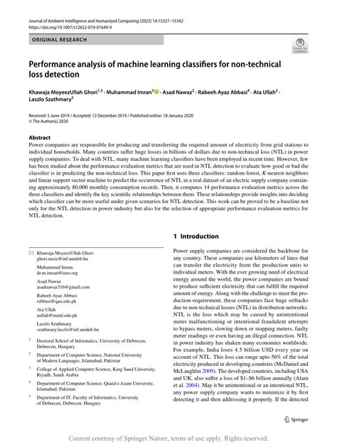 Pdf Performance Analysis Of Machine Learning Classifiers For Non